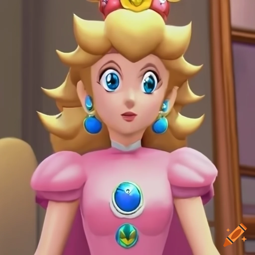 Link dressed in princess Peach's pink ballgown in a royal dressing room ...