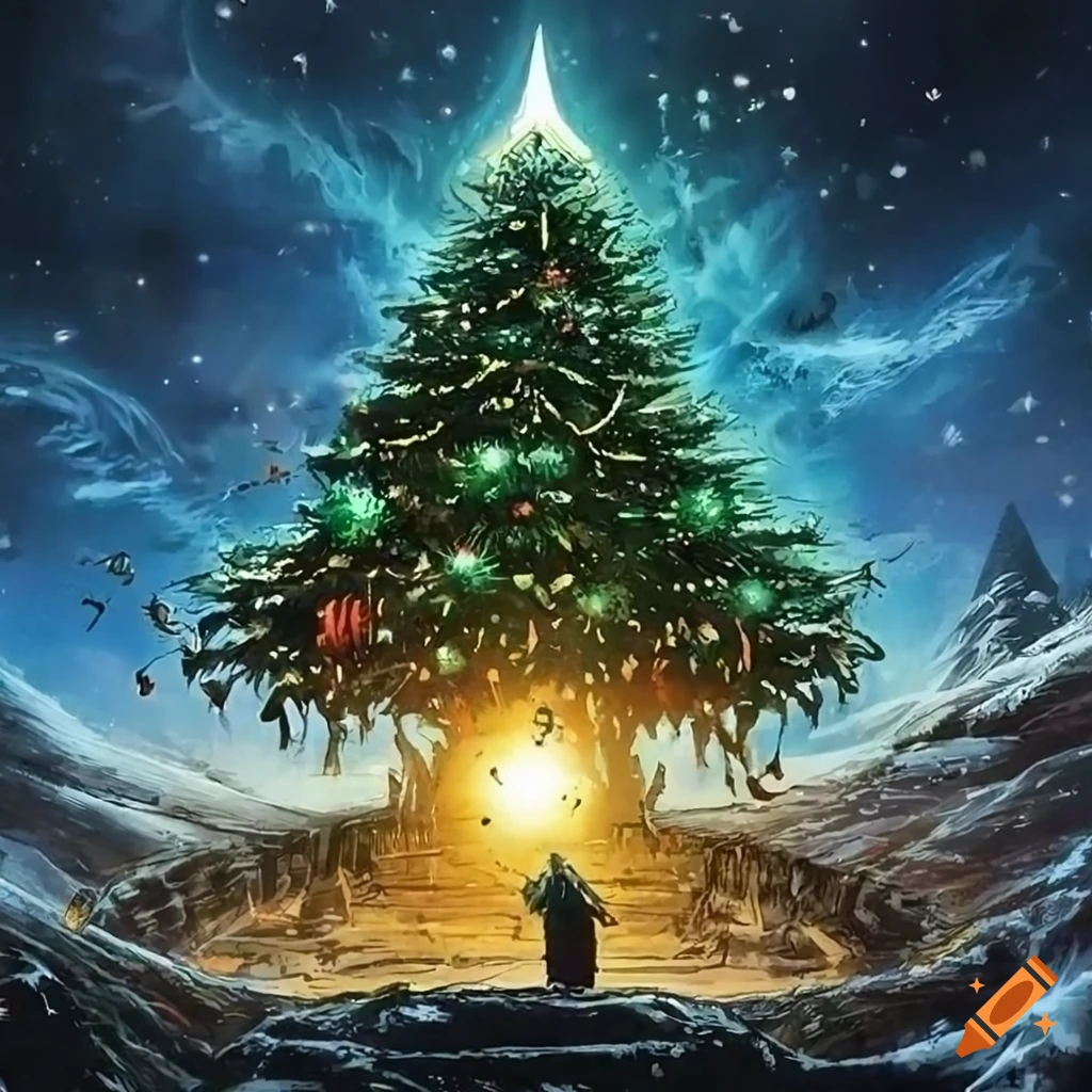 Giant christmas tree on an alien planet in a dark fantasy setting on ...