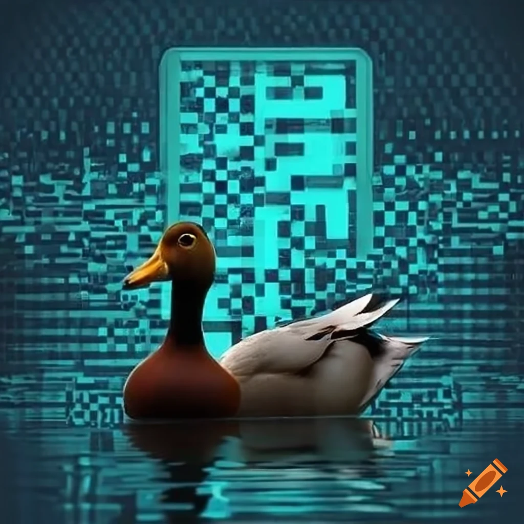 Duck standing in a qr code