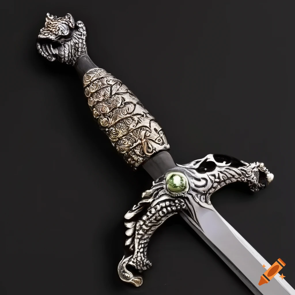 Silver sword with dragon handle and jeweled eyes