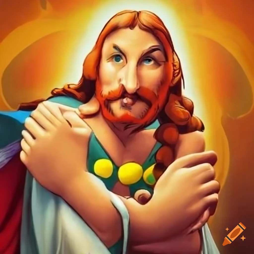Asterix depicted as jesus in a satirical artwork