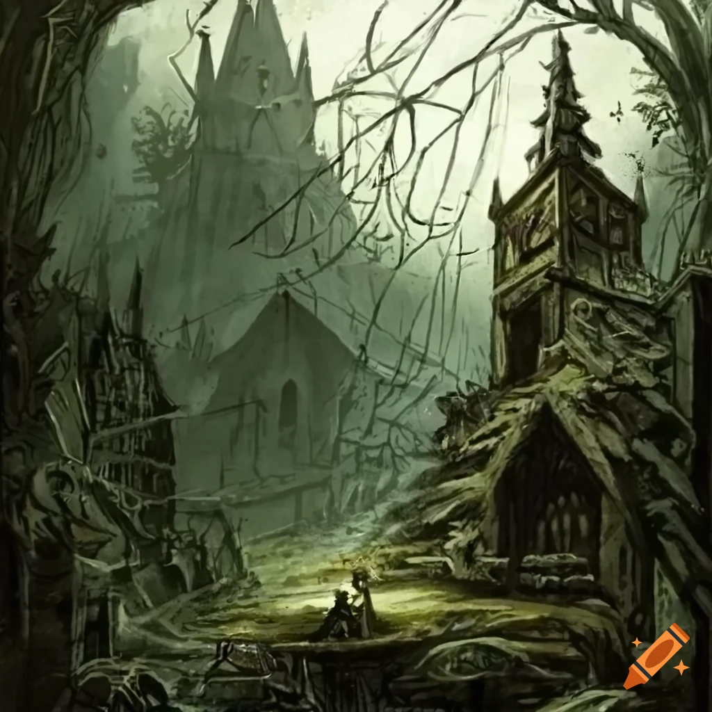 Alley of terror with cobwebs, ghosts, and souls in a horror fantasy ...