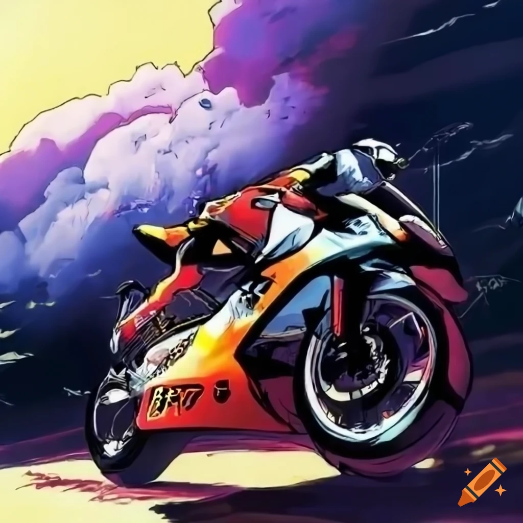 Manga anime landscape with 90s motorbike race