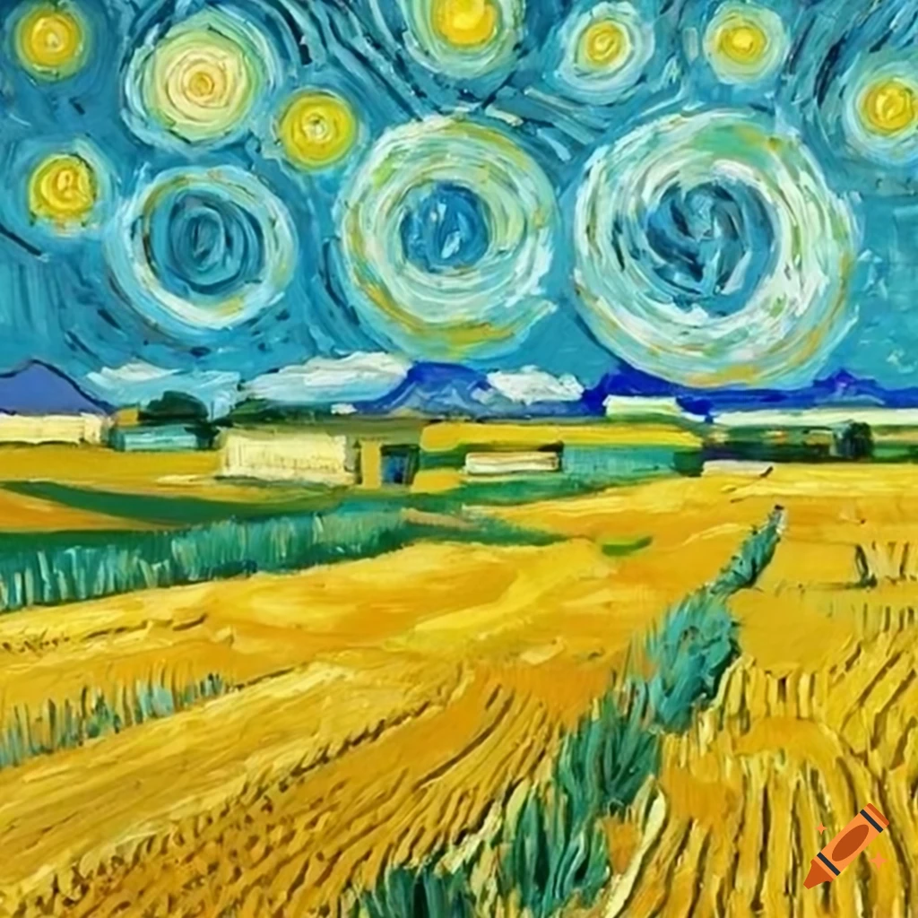 Landscape painting of wheat fields with crop circles by vincent van gogh