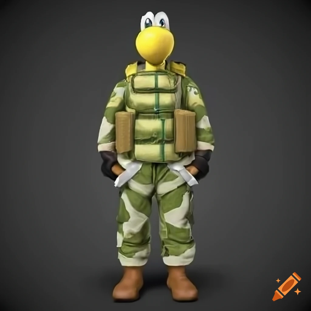 Koopa troopa in soldier uniform against a dark background
