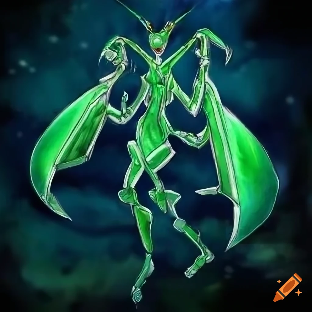 Yugioh card art featuring a mantis on Craiyon