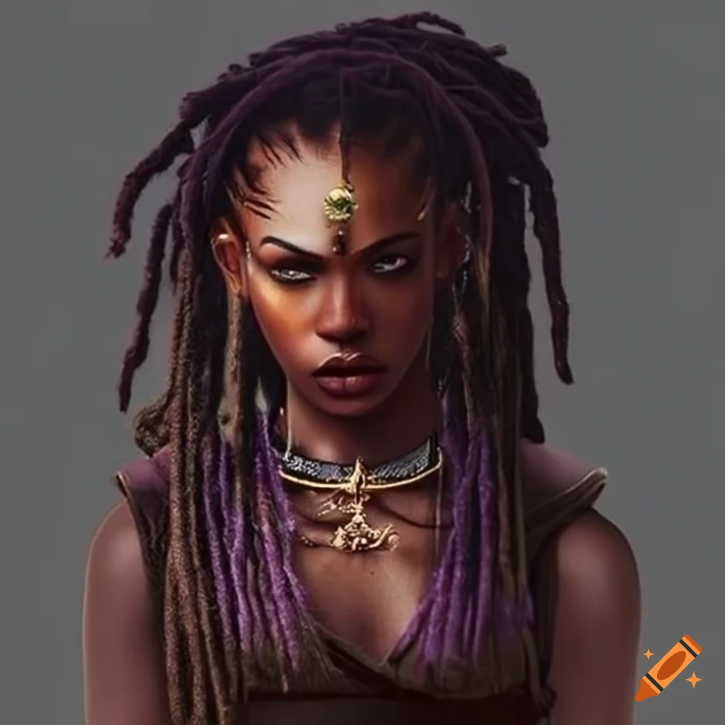 Portrait of a black female human monk with dreadlocks, wearing jewelry ...