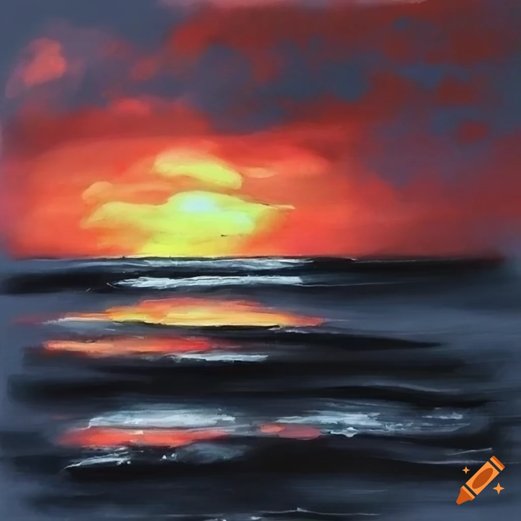 Sunset over the sea in an oil pastel painting on Craiyon