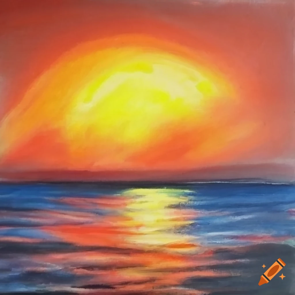 Colorful oil pastel painting of sunset over the sea on Craiyon