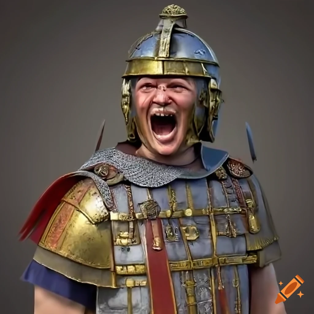 Shocked laughing roman legionary in hyper realistic style on Craiyon