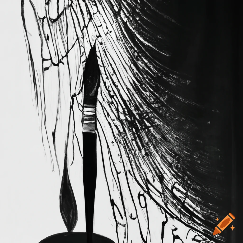 Black and white detailed drawing captured with a paintbrush on Craiyon