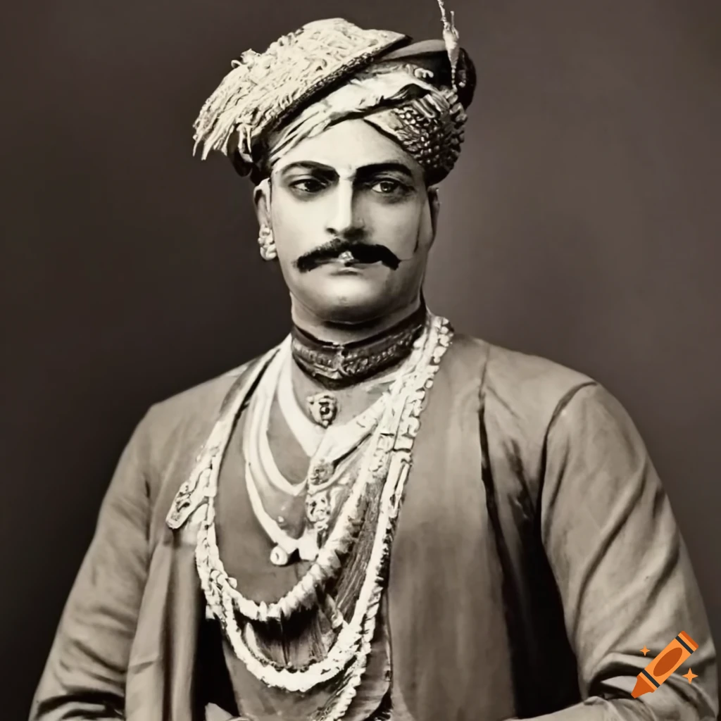 Portrait of a maratha king in traditional attire from the 1870s on Craiyon