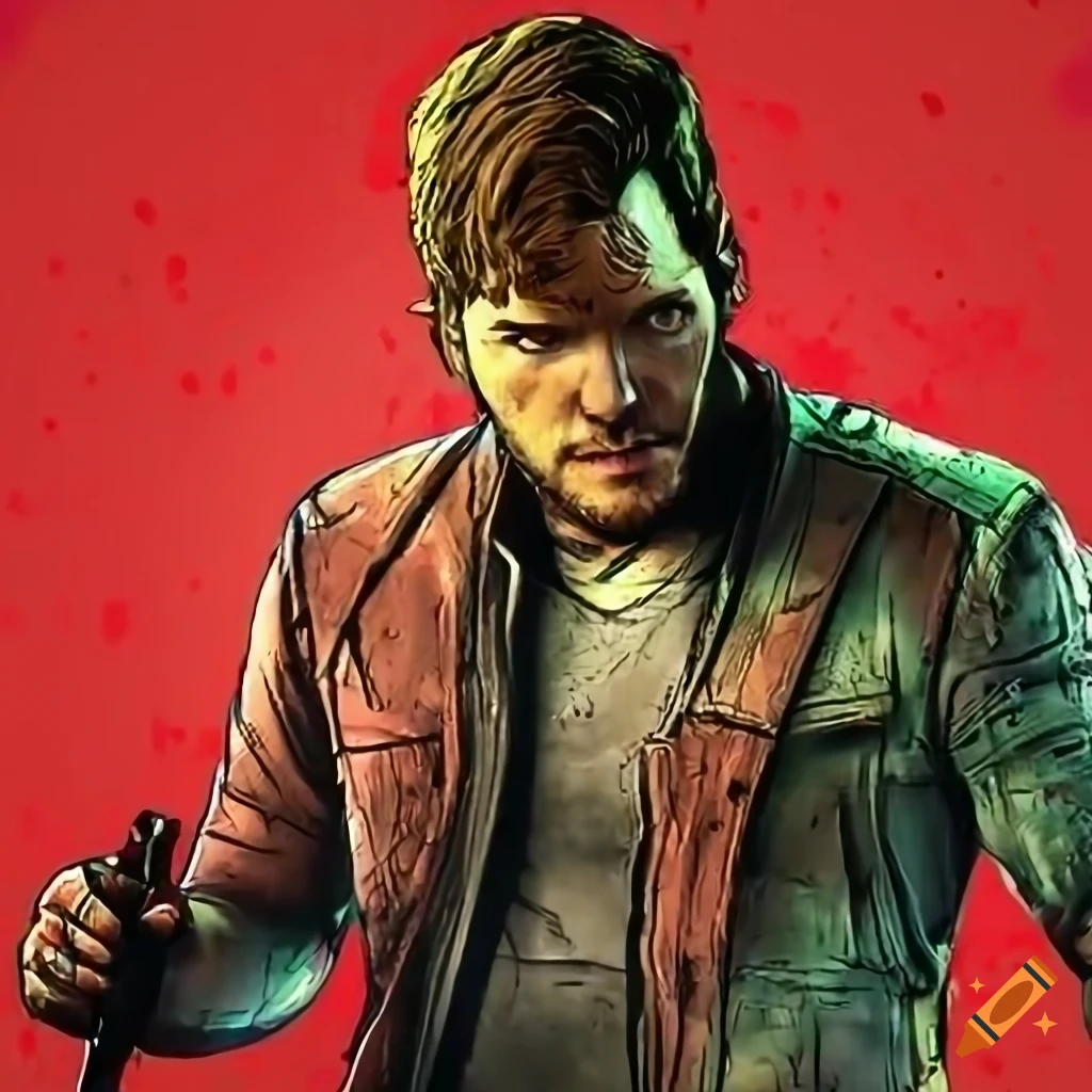 Chris Pratt portrayed in Telltale games style with blood-splatter, high ...