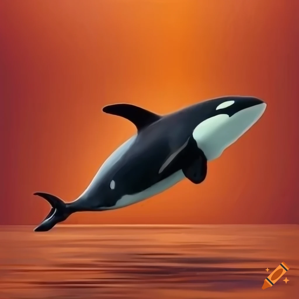 Orange orca swimming in an orange juice ocean on Craiyon
