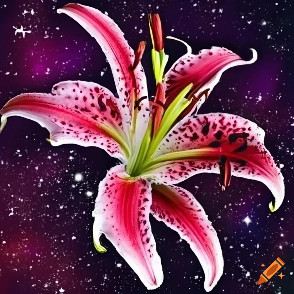 Stargazer lilies in outer space