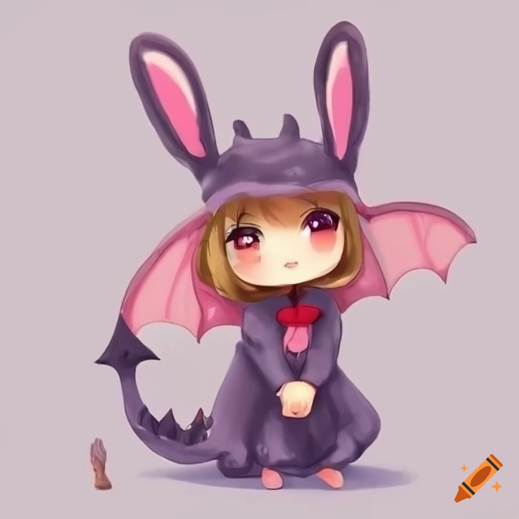 Adorable chibi bunny in dragon costume