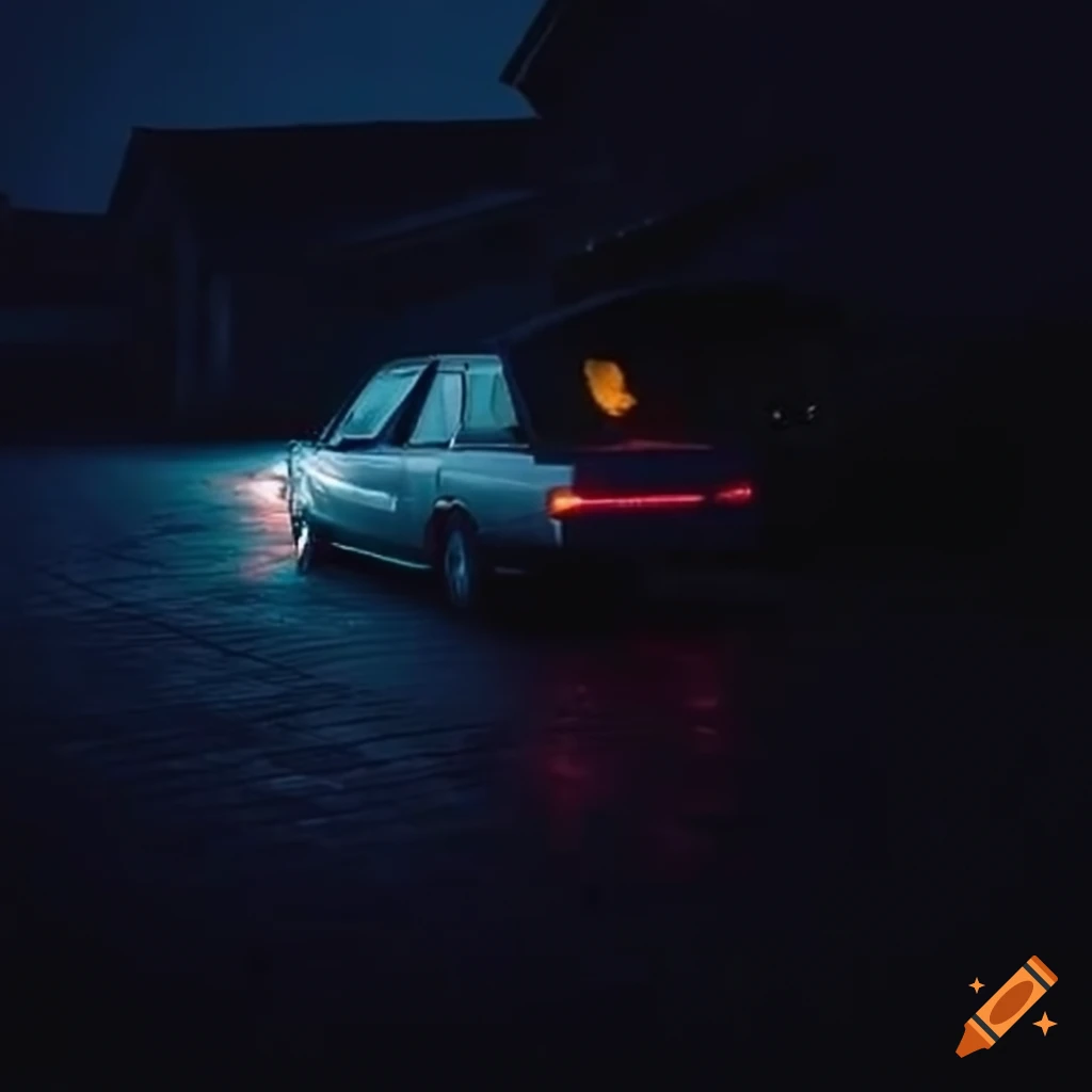 Car viewed from the rear at night on Craiyon