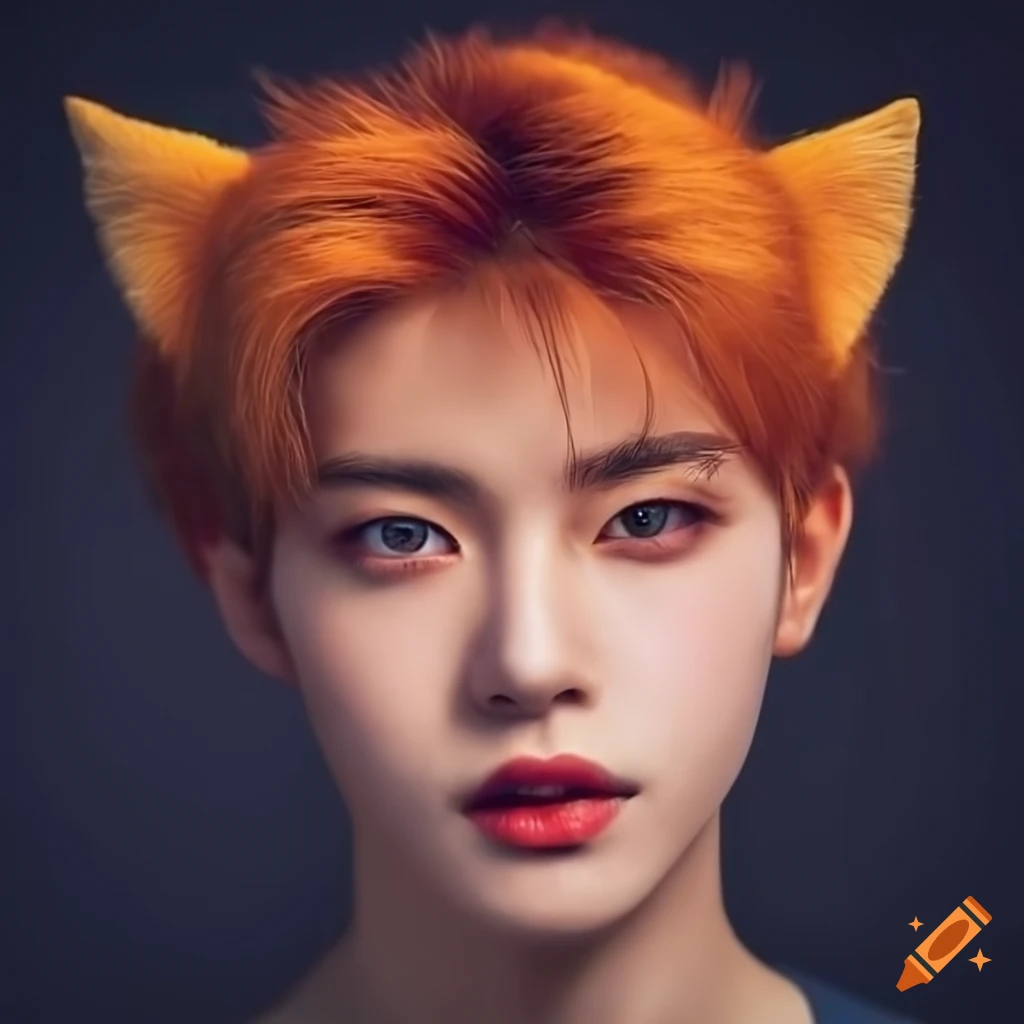 Portrait of a young man with brown eyes, symmetrical face, orange hair ...