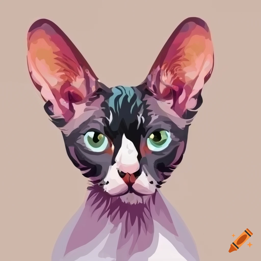 Vector illustration of a cornish rex cat breed on Craiyon