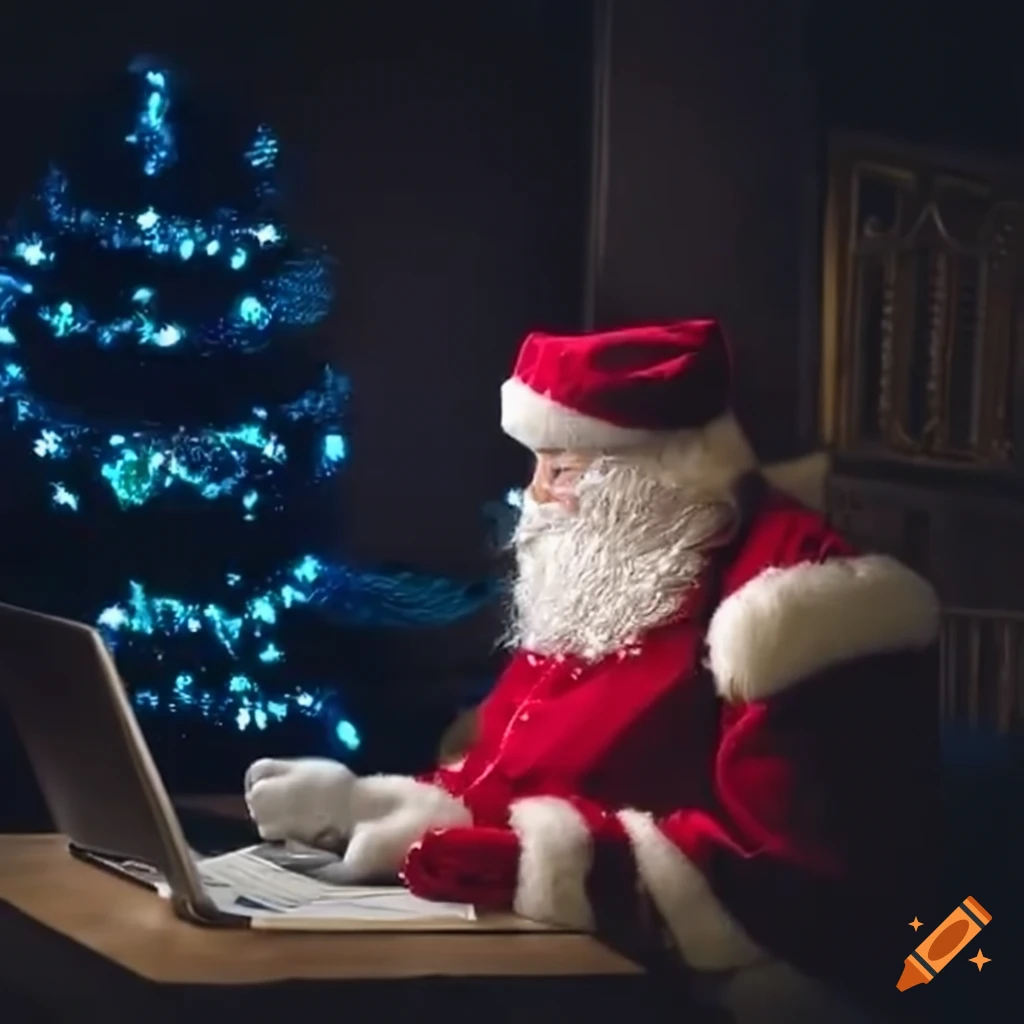 Santa coding outdoors with a computer on Craiyon