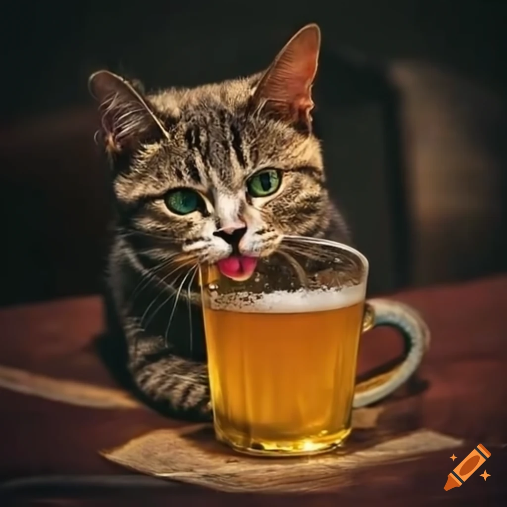 Cat enjoying a refreshing beverage on Craiyon