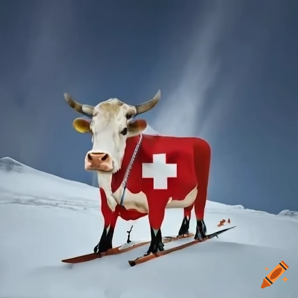 Swiss flag cow skiing on Craiyon