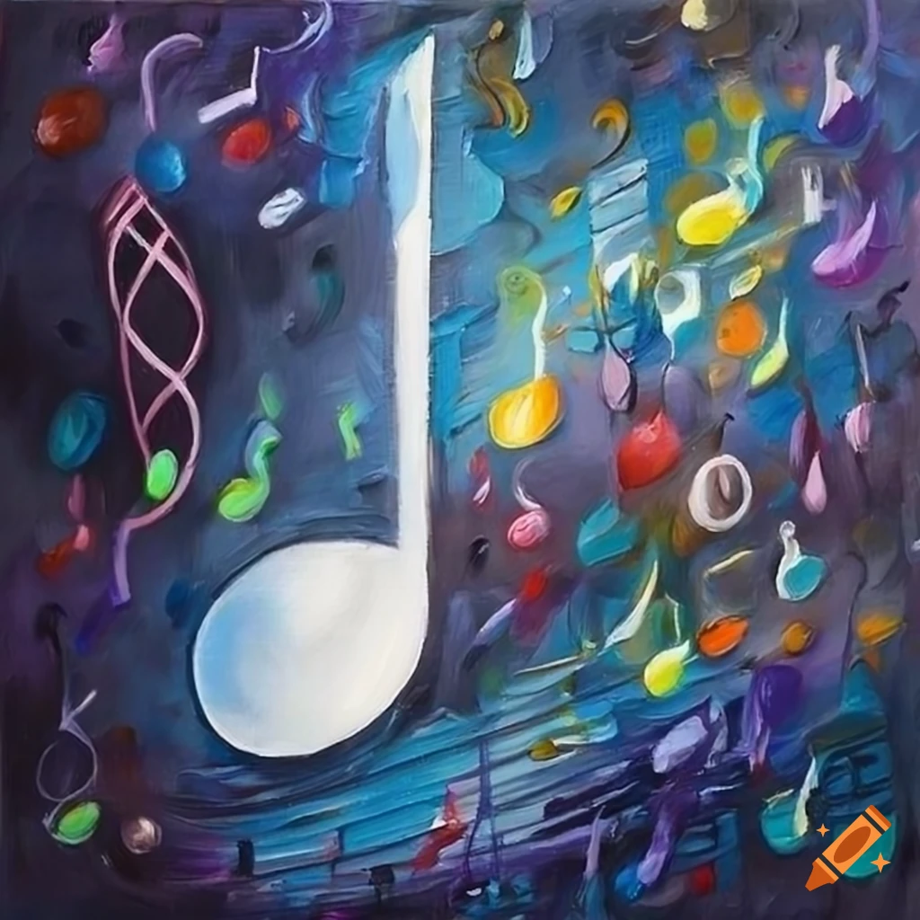 Oil painting of scattered music notes on Craiyon