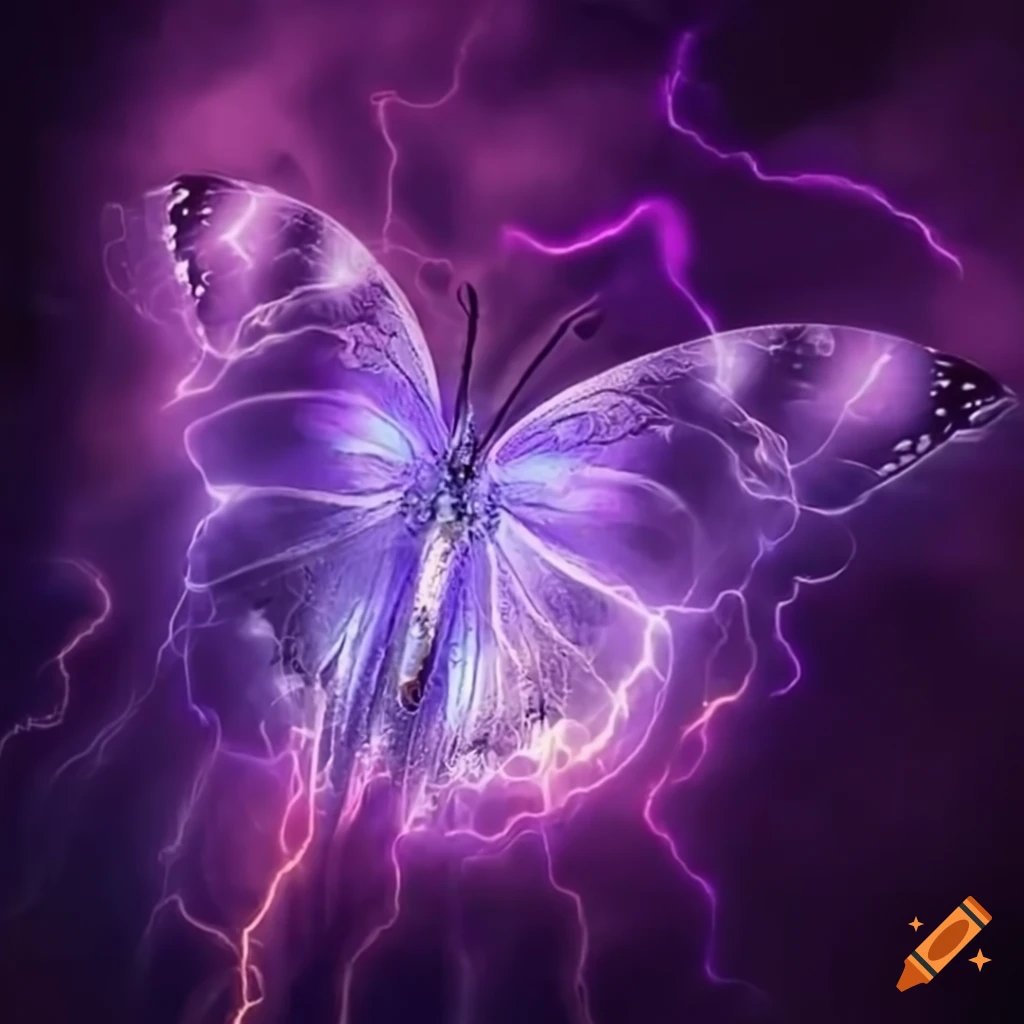 Ethereal butterfly over void with purple fire and lightning effects