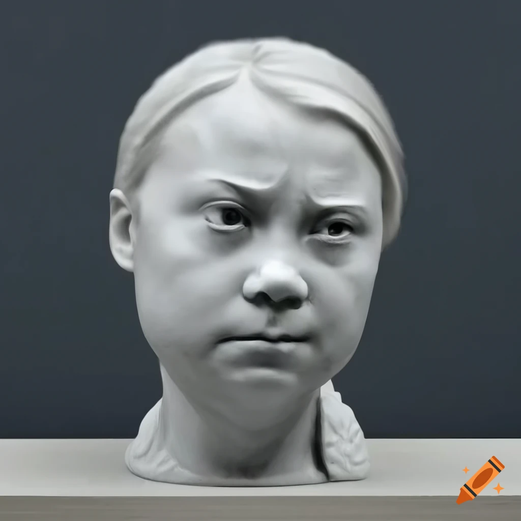 Portrait of Greta Thunberg in white marble by H.R Giger on Craiyon