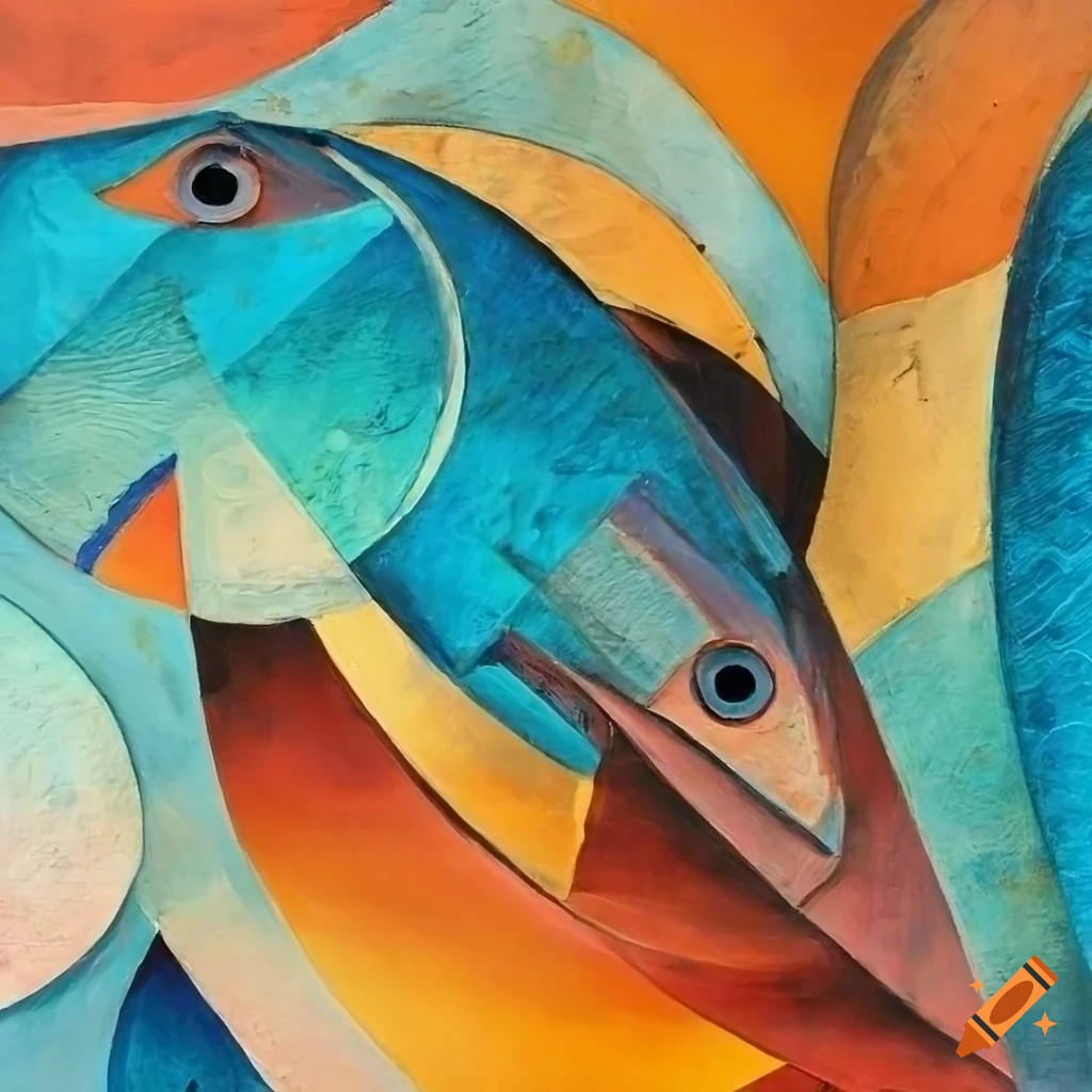 Textured cubism painting with various elements and harmonious colors on ...