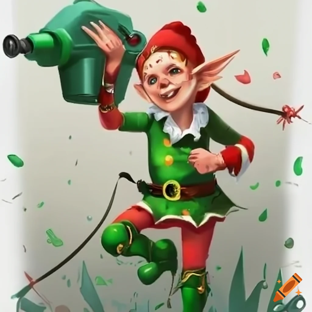 Elf using a pressure washer on Craiyon