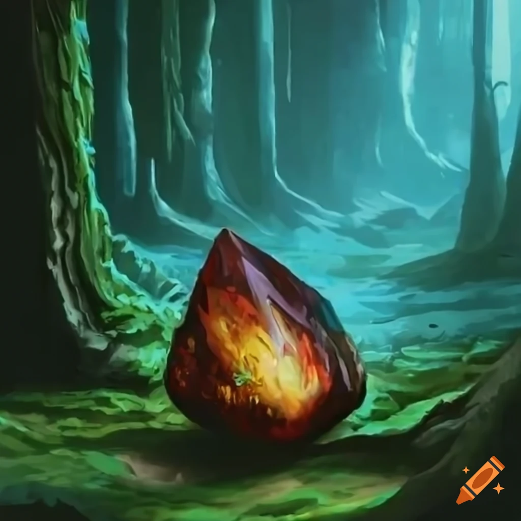Multicolored magic stone in a forest on Craiyon