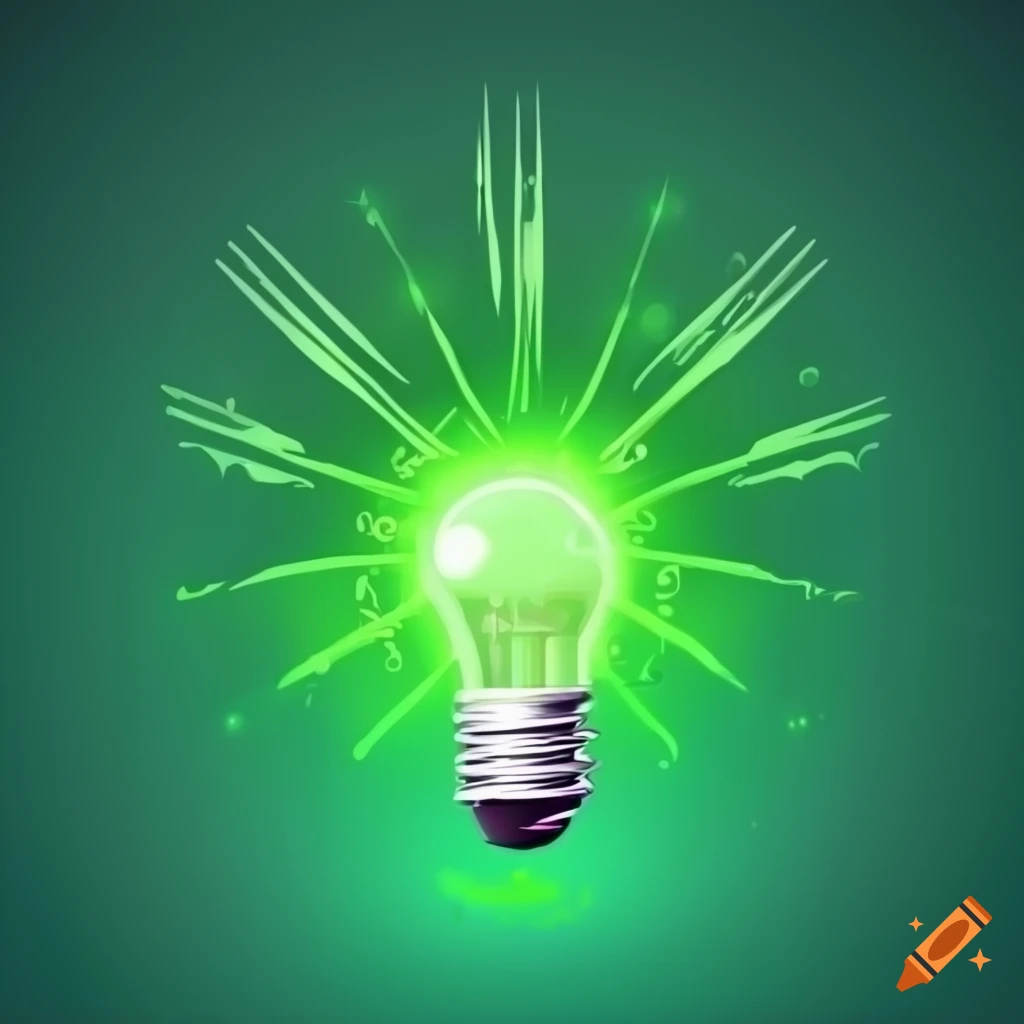Electrician logo with green spark and transparent bulb on Craiyon