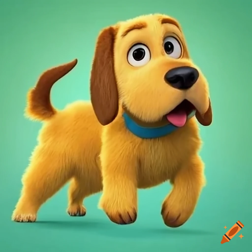 Fluffy yellow happy dog in pixar disney style on Craiyon