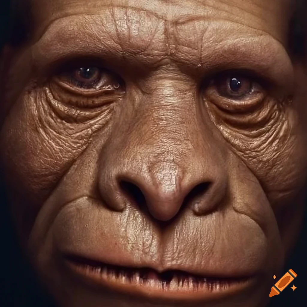 Realistic hominid facial portrait on Craiyon