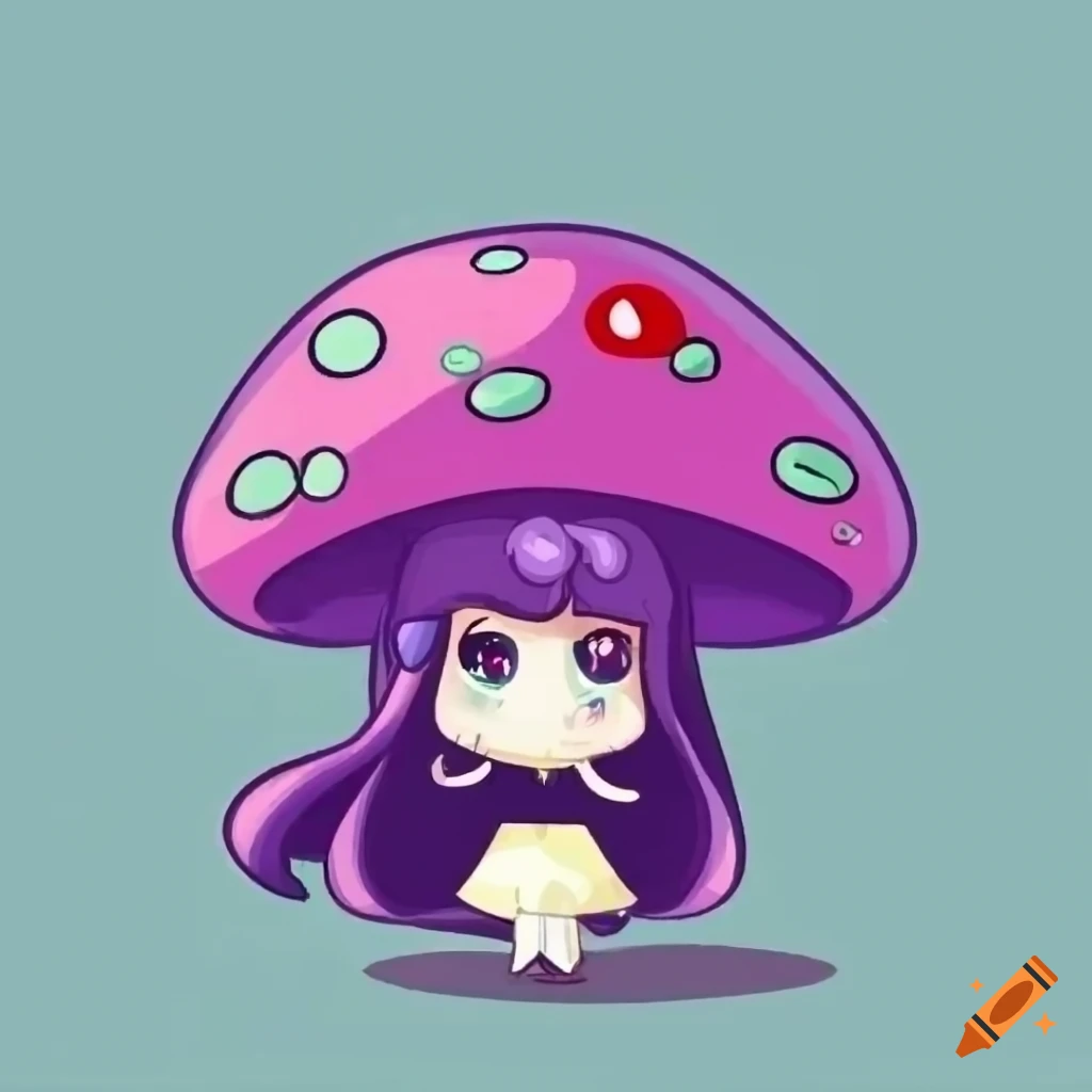 Chibi anime style humanoid mushroom alien girl with shroom hat