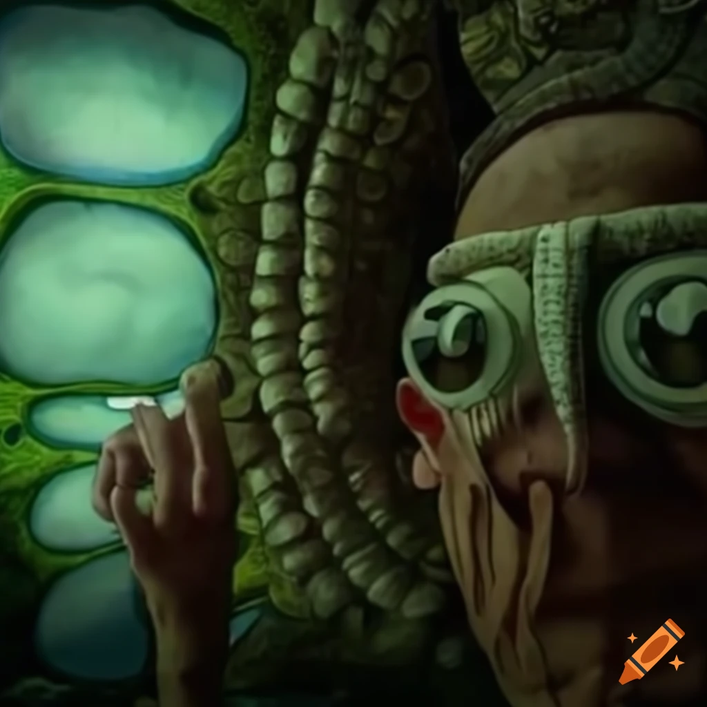 Rick Sanchez with high-tech goggles in a Mayan temple on a strange ...