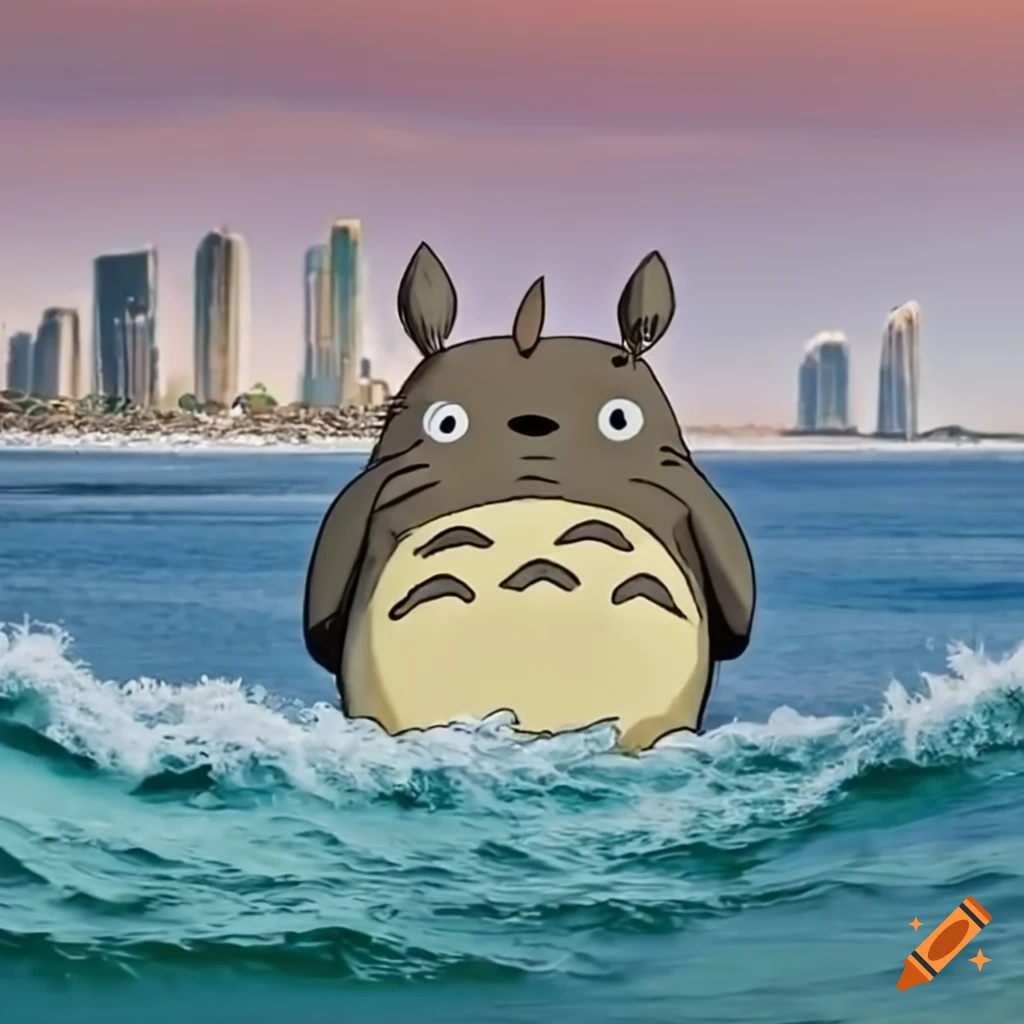 Adorable totoro surfing with surfers paradise gold coast in the ...