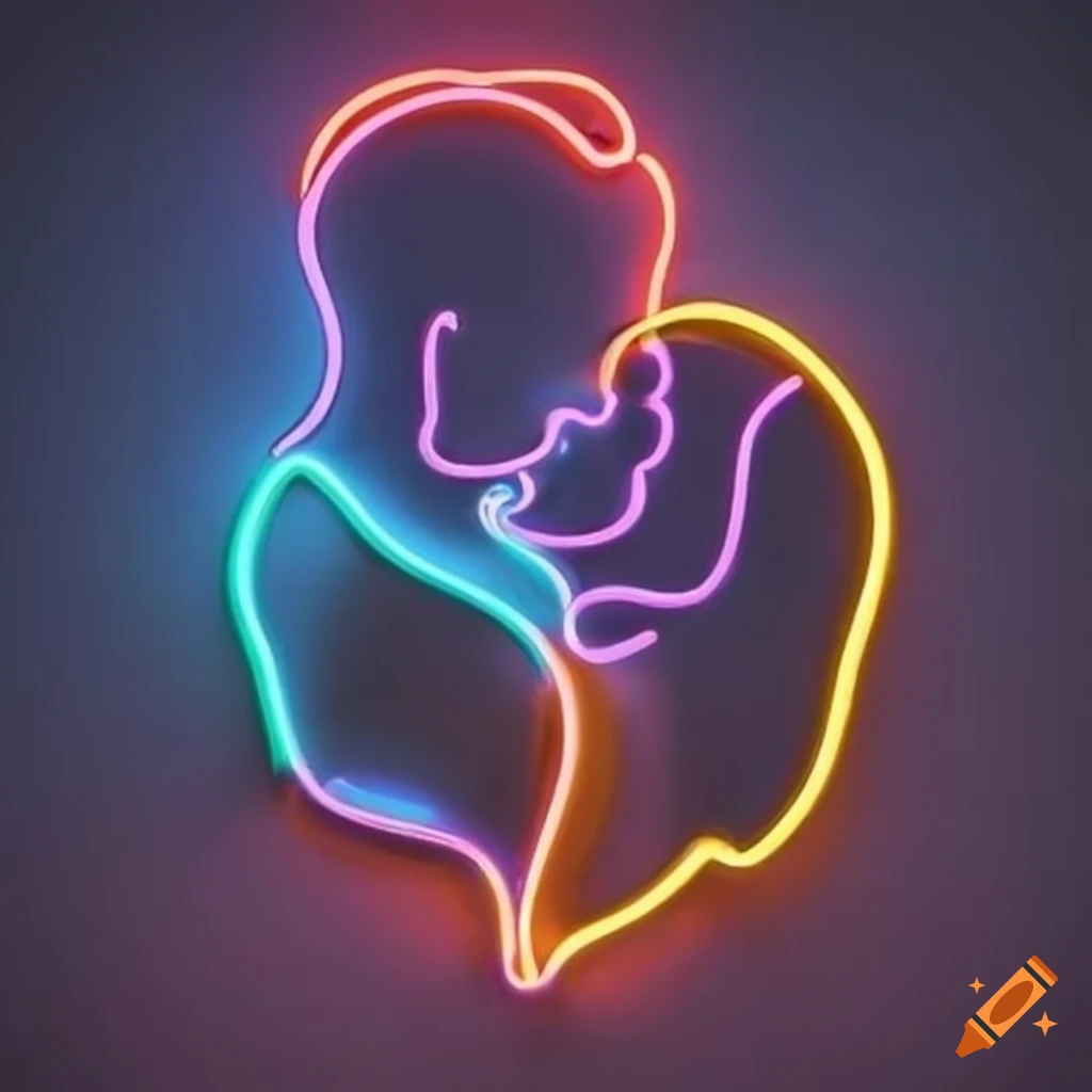 Neon sign of a kissing couple on Craiyon