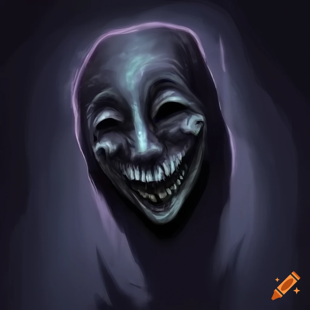 Shadowy creature wearing a theatre mask in fantasy art style on Craiyon