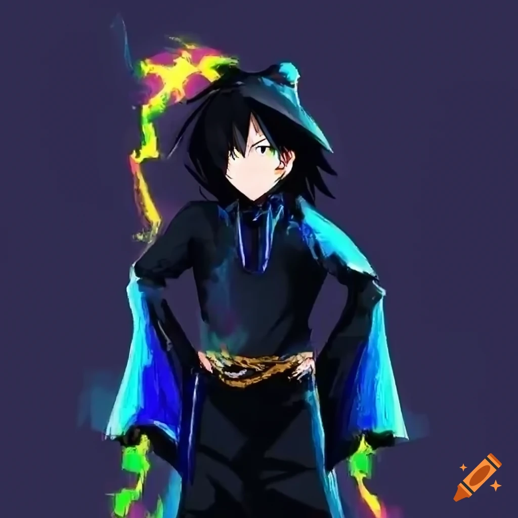 Anime-style wizard man in black robe on Craiyon