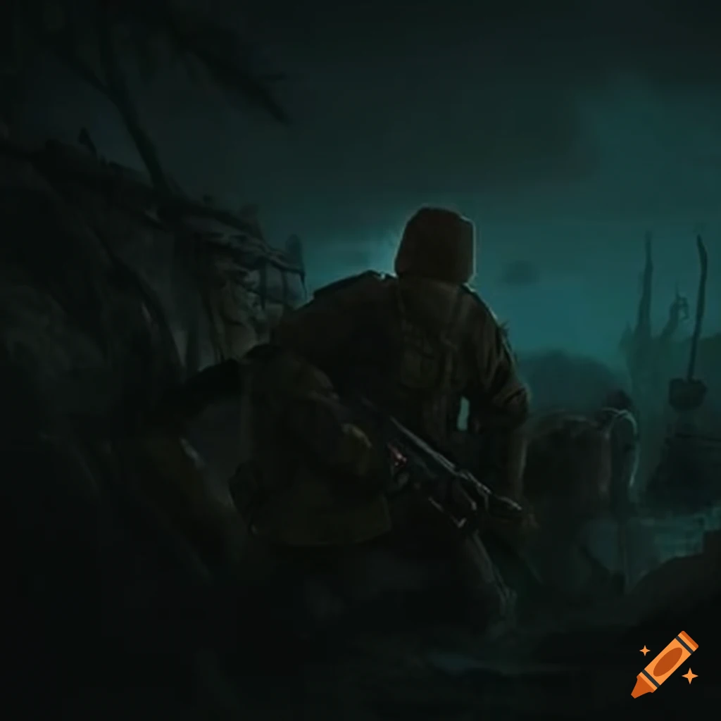 Trench warfare at night on Craiyon