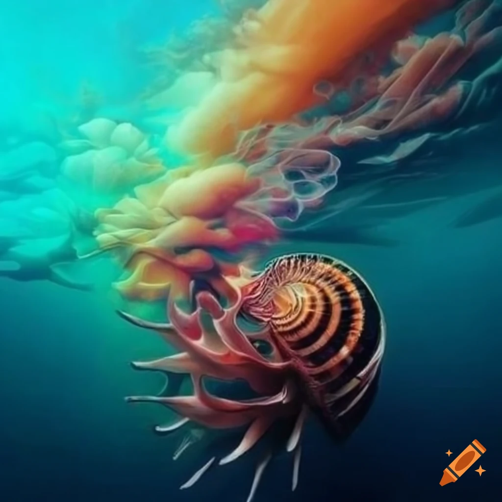 Surreal coral hills and shores, glassy seashells, wavy ocean, exotic ...