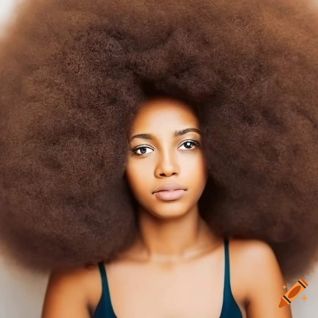 Beautiful young woman with a massive afro hairstyle on Craiyon
