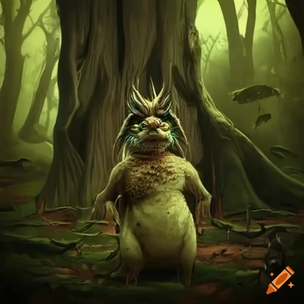 Fictional creatures in a forest on Craiyon