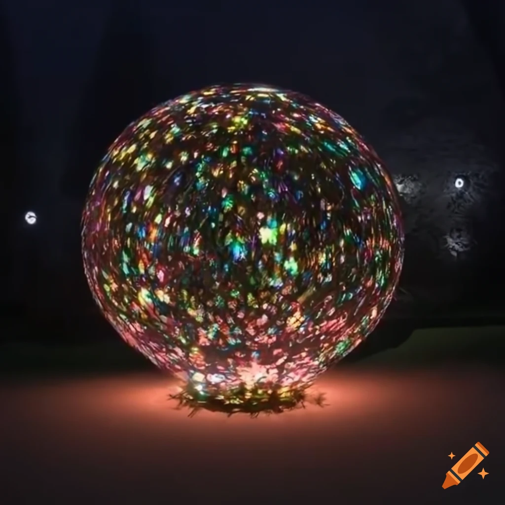 Glitched fuzzy sphere illuminating a misty garden on Craiyon