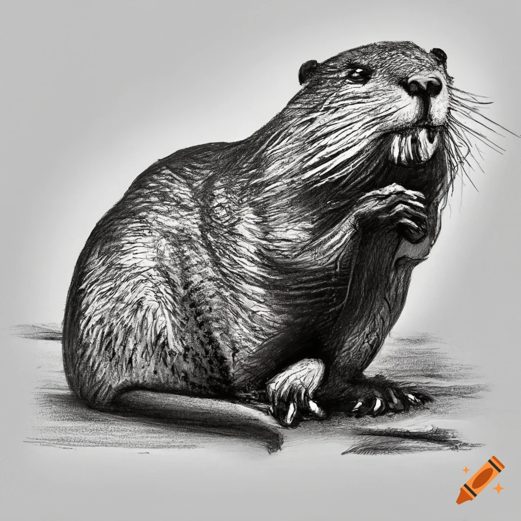 Prehistoric beaver drawn with charcoal on white paper on Craiyon