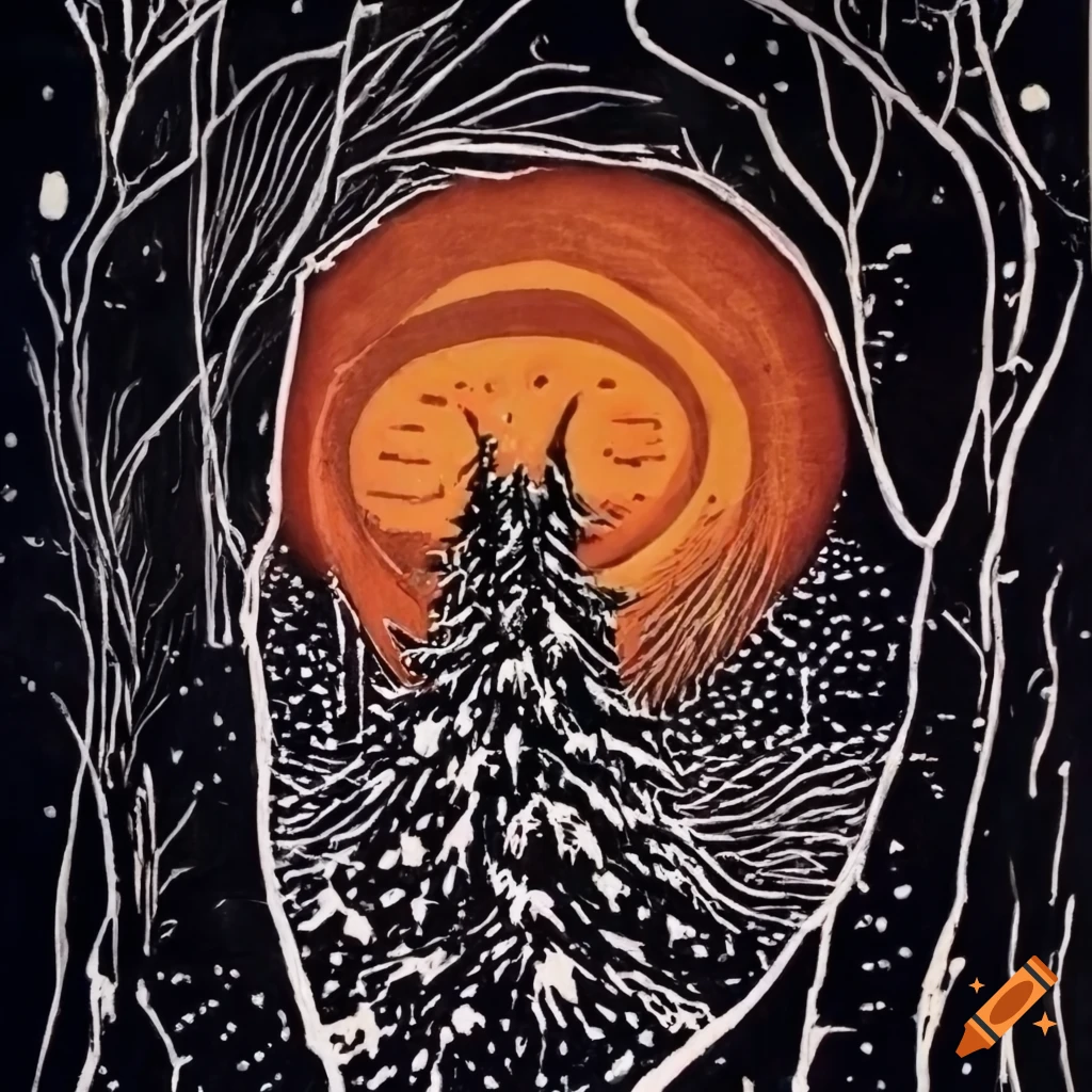 Winter solstice linocut