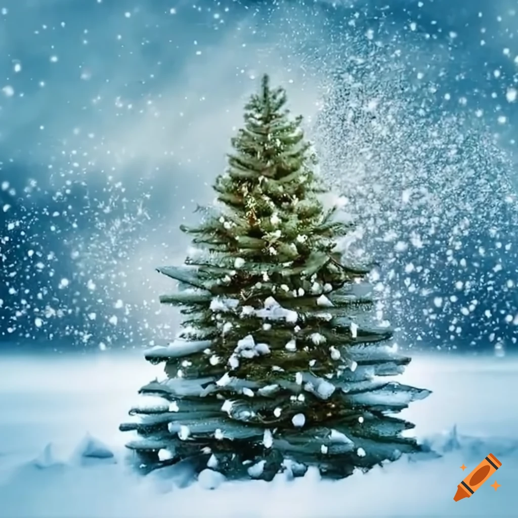 Christmas tree with snow-covered house on Craiyon