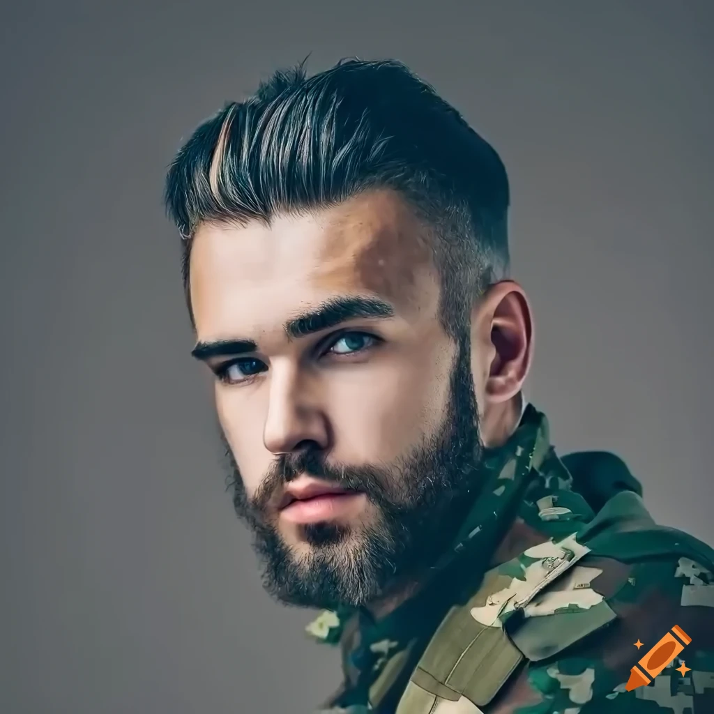 Attractive young man with modern military haircut on Craiyon